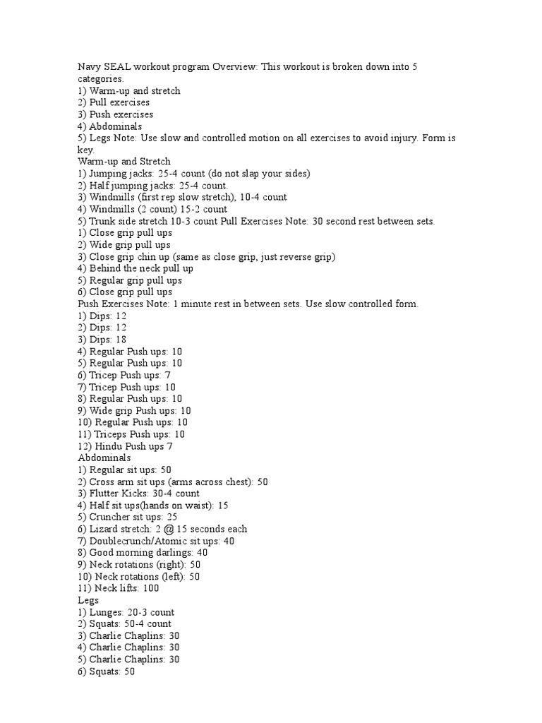 Navy SEAL Workout Program Overview | PDF
