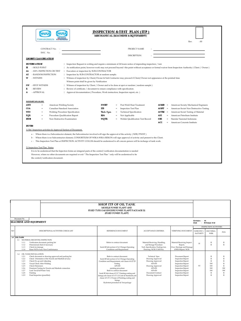 Mechanical ITP Inspection of Oil Tank | PDF | Engineering | Business