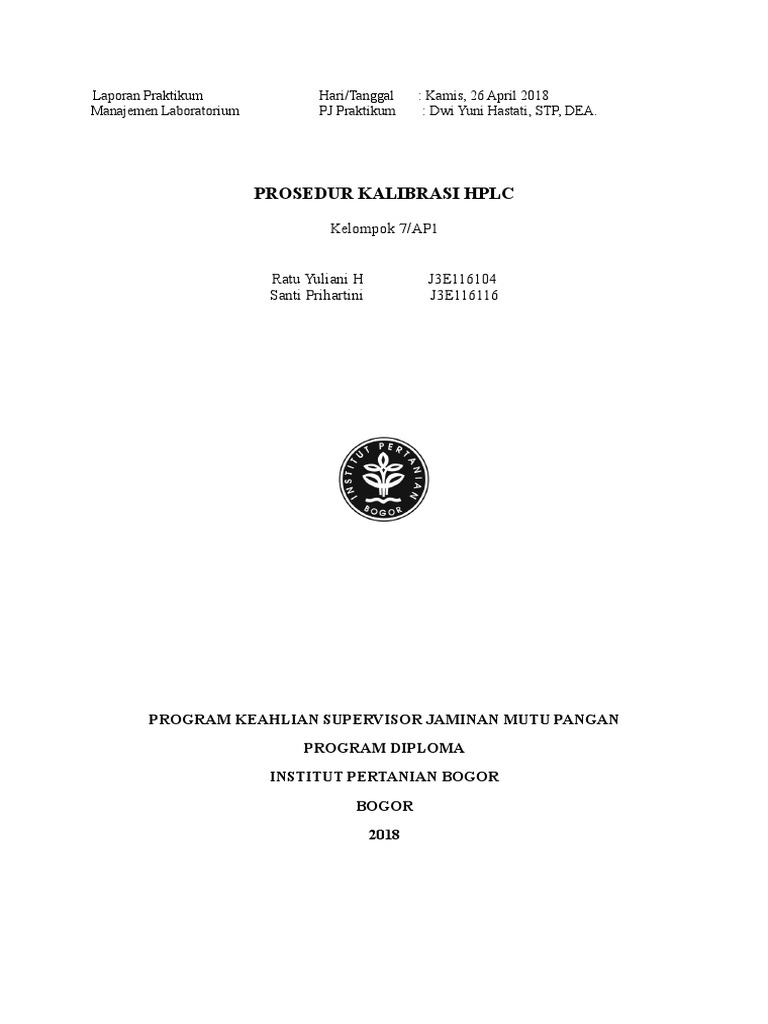 Prosedur Kalibrasi HPLC | PDF