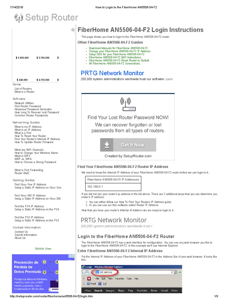 How To Login To The FiberHome AN5506-04-F2 | PDF | Router (Computing ...