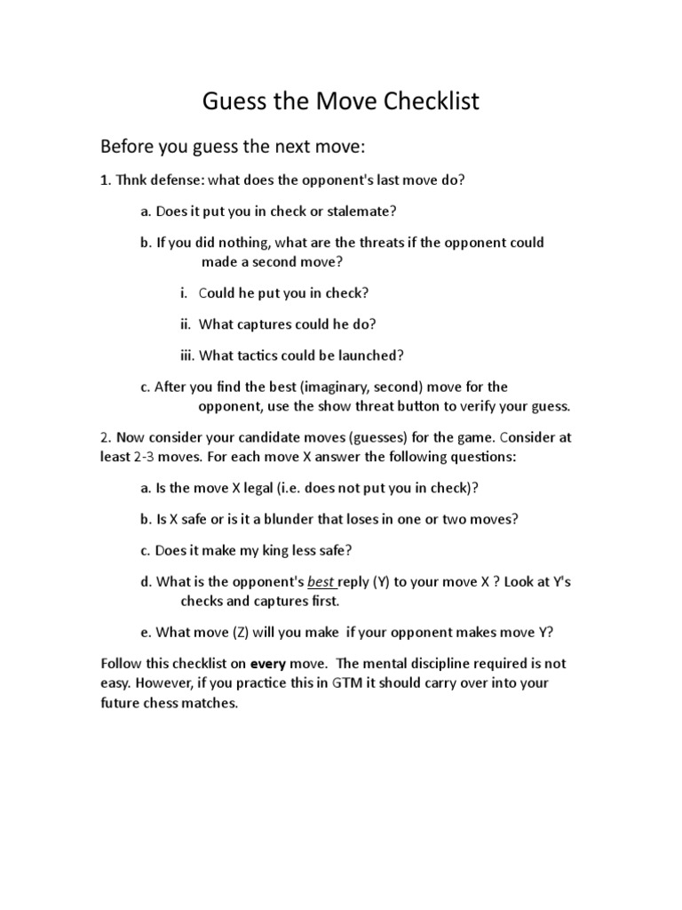 Chess Move Strategy Checklist | PDF
