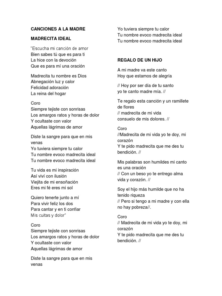 Canciones A La Madre | PDF | Amor | Oración