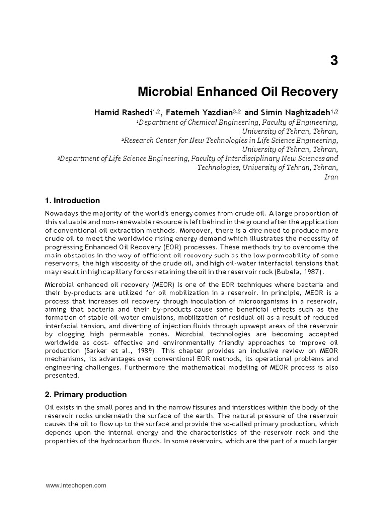Microbial Enhanced Oil Recovery: Hamid Rashedi, Fatemeh Yazdian and ...