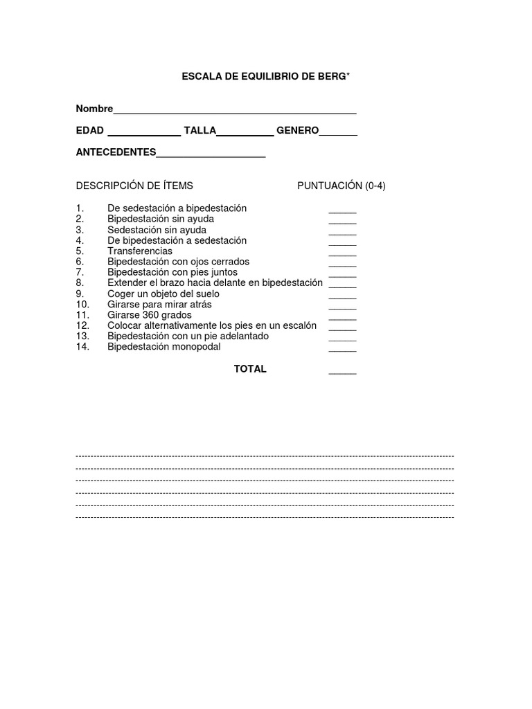 Escala de Equilibrio de Berg | PDF