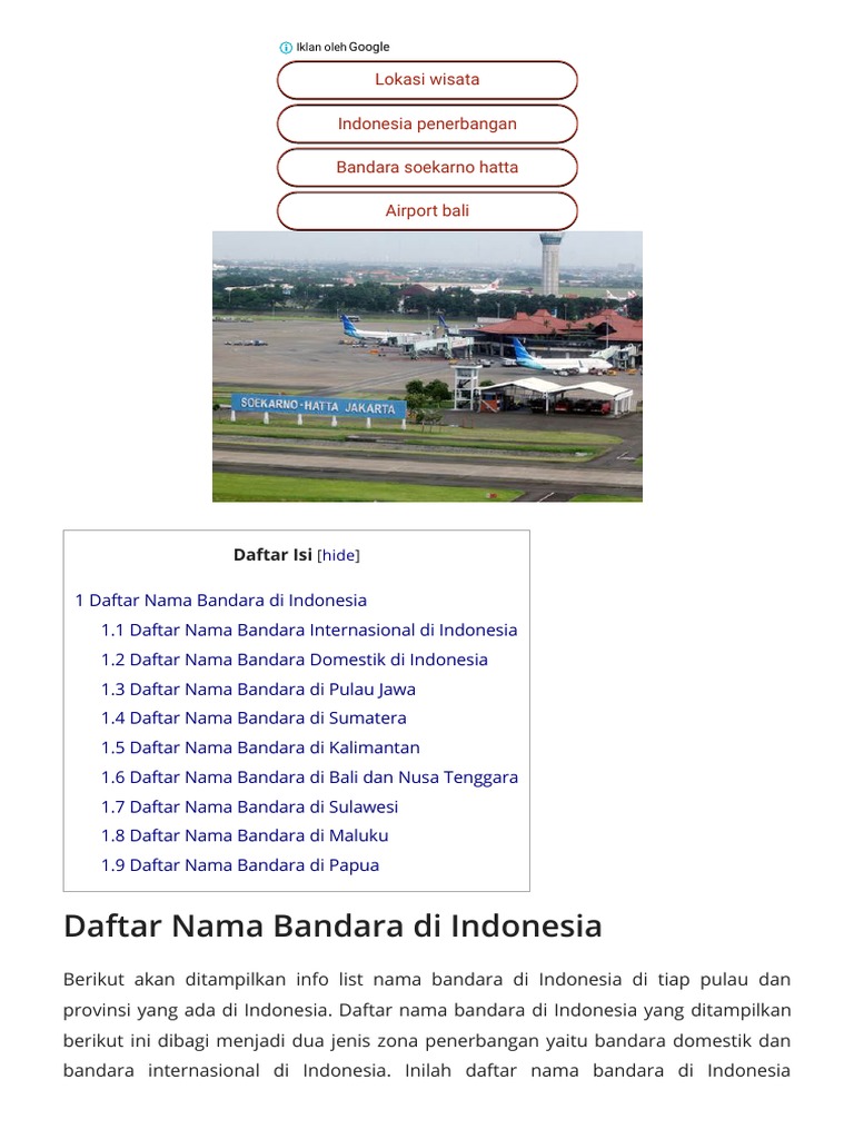 Daftar Nama Bandara Di Indonesia Beserta Letaknya Lengkap 34 Provinsi | PDF