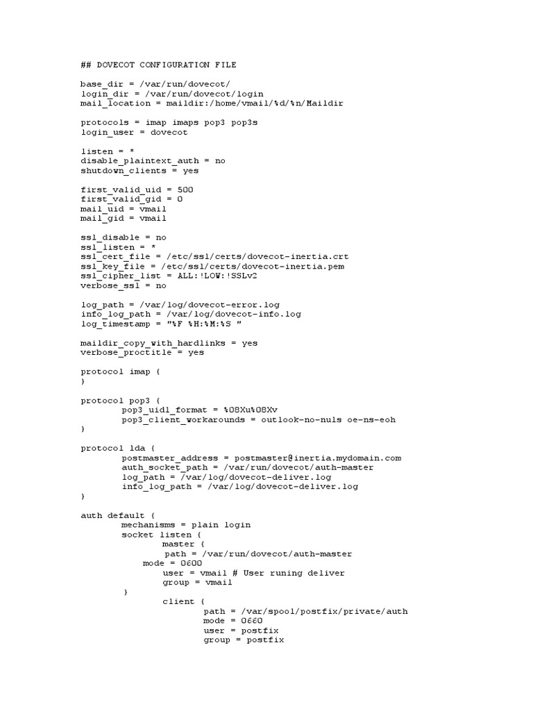 Dovecot Configuration File Email Network Protocols