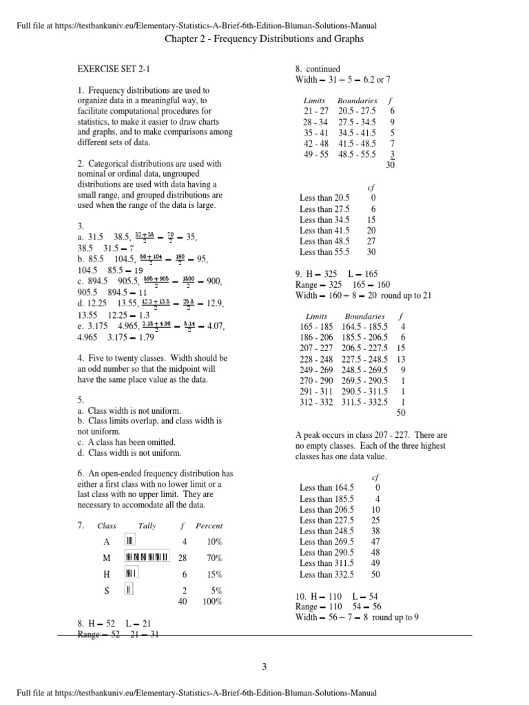 Elementary Statistics A Brief 6th Edition Bluman Solutions Manual | PDF ...