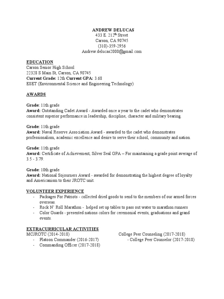 Delucas Andrew Resume | PDF