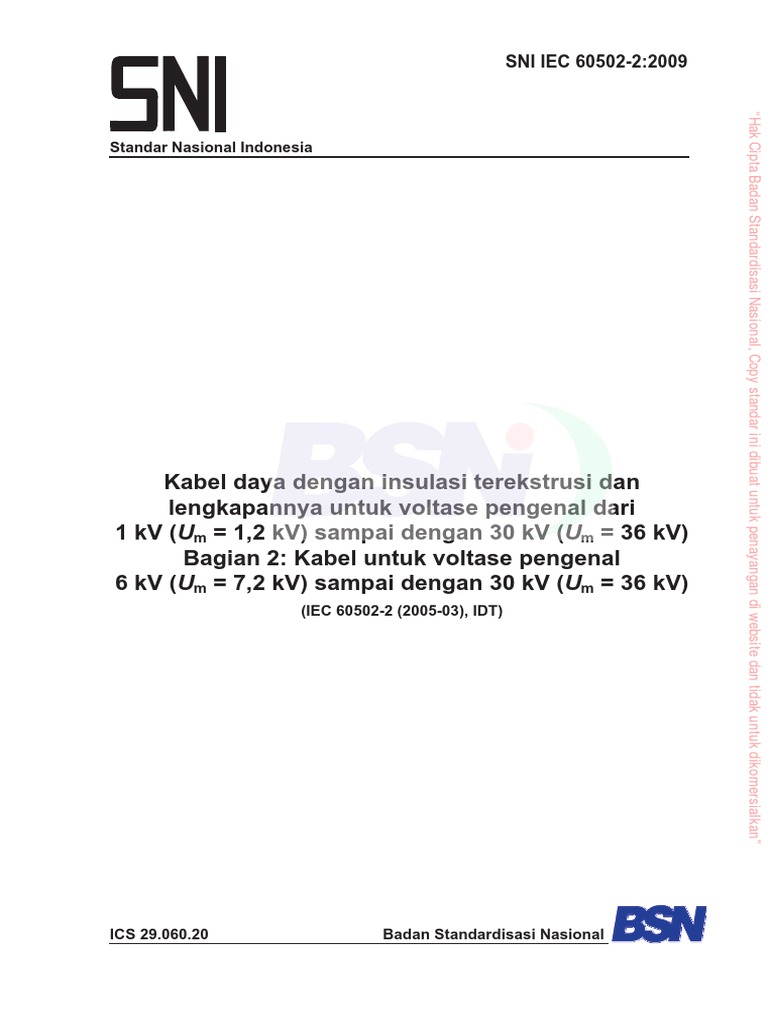 SNI IEC 60502-2-2009 Kabel 1-2 | PDF