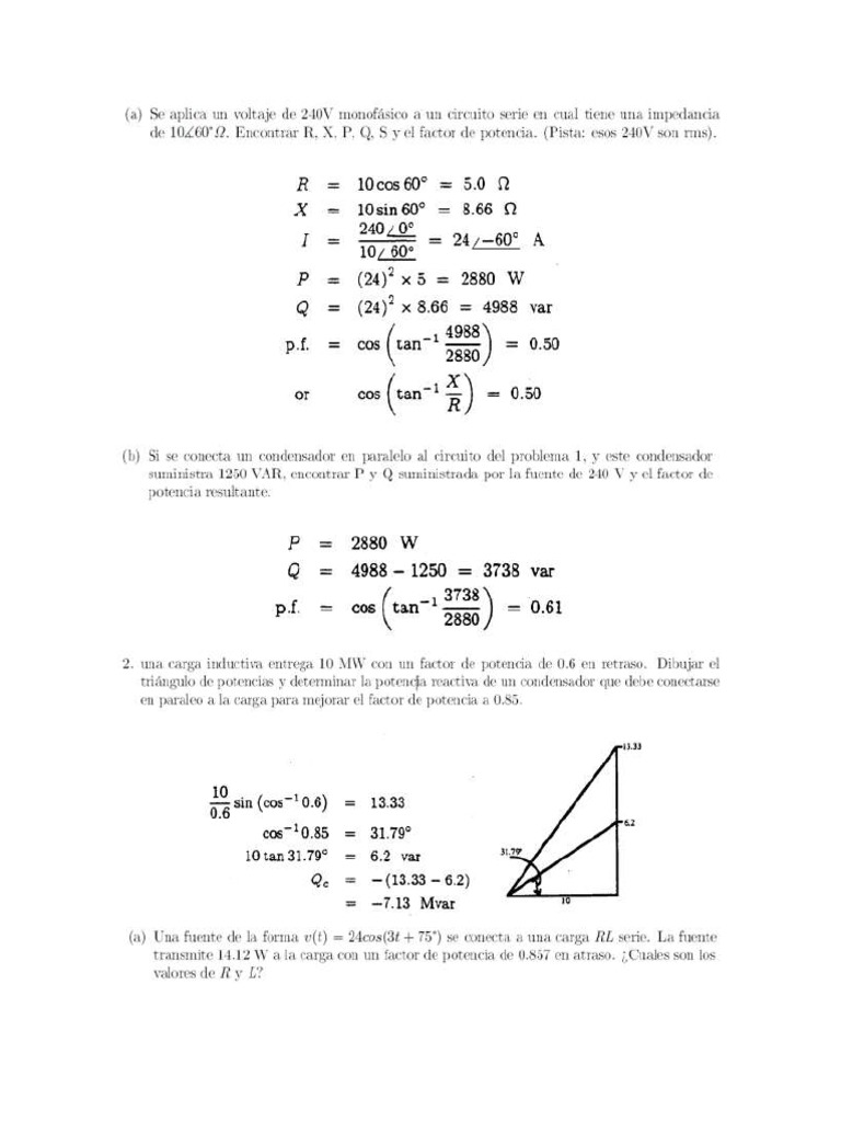 Solucion Taller Factor de Potencia PDF | PDF