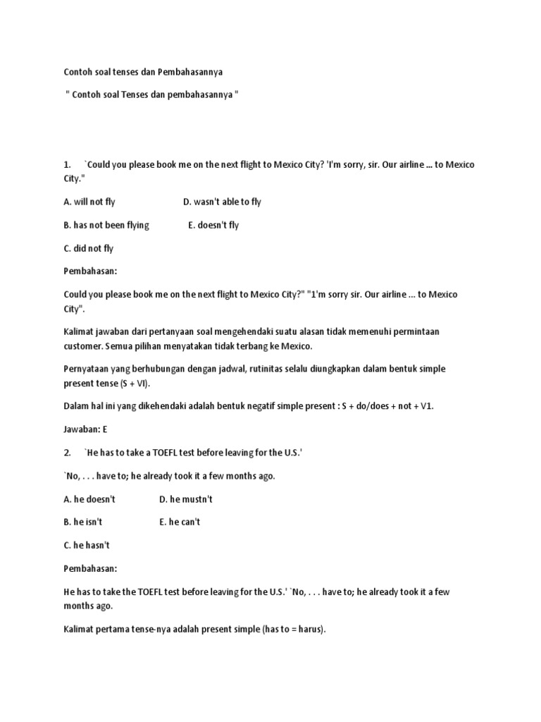 Contoh Soal Tenses Dan Pembahasannya Adi | PDF | Sintaksis | Morfologi ...