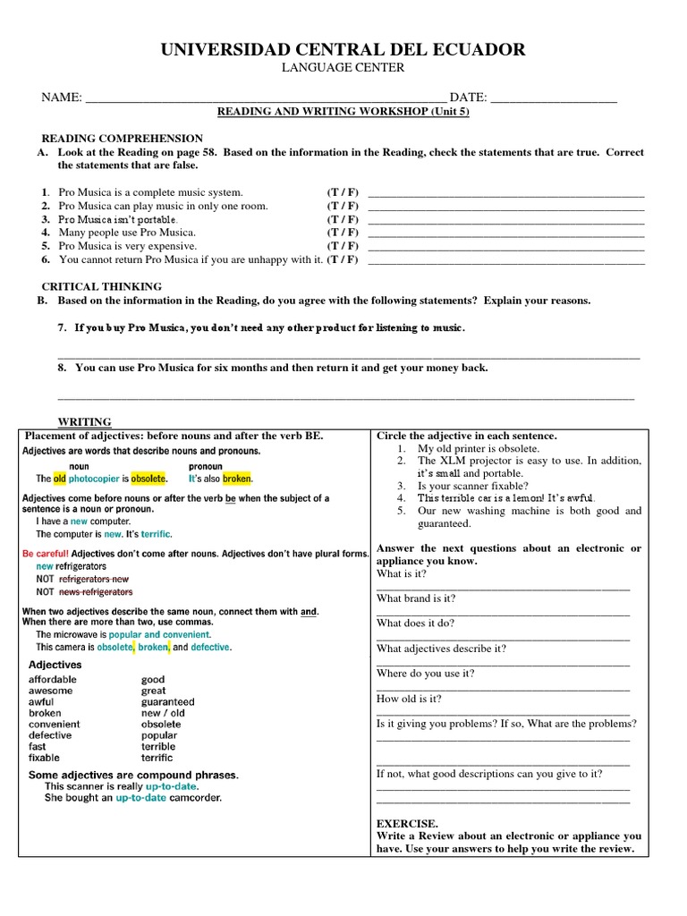 Reading and Writing - Unit 5 - Tn1 | PDF | Style (Fiction) | Semiotics