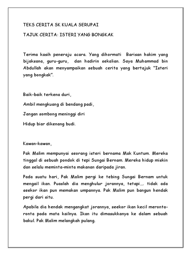 Skrip Bercerita Bahasa Melayu | PDF