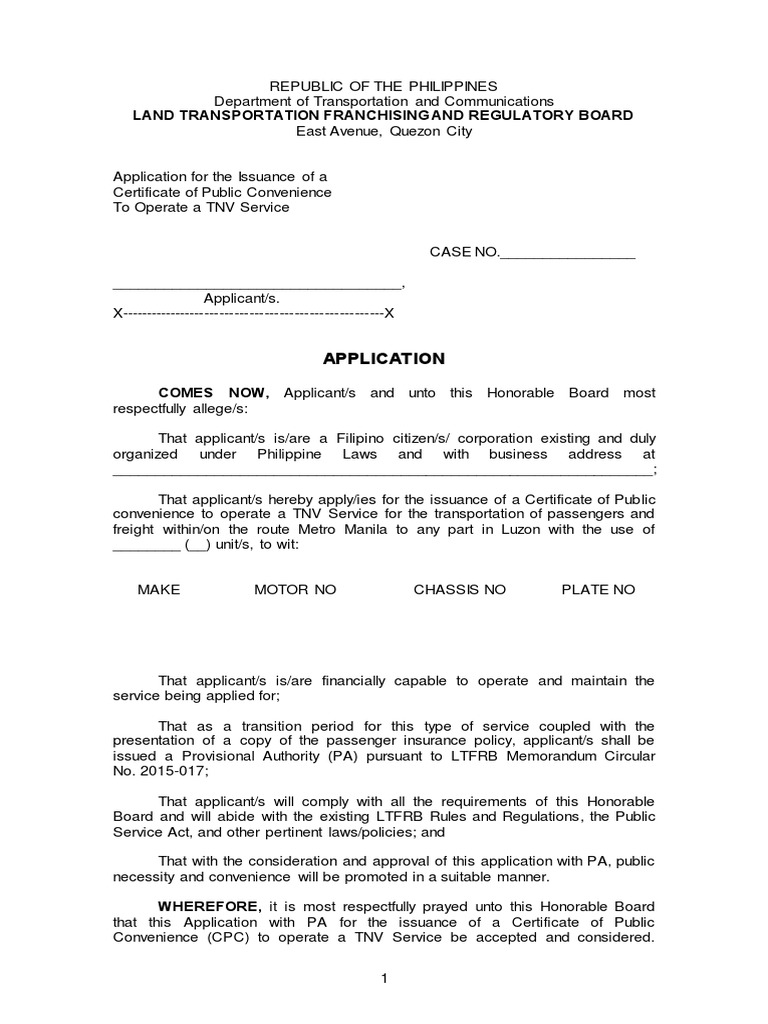 Verified Application Form 1 LTFRB | PDF | Justice | Crime & Violence