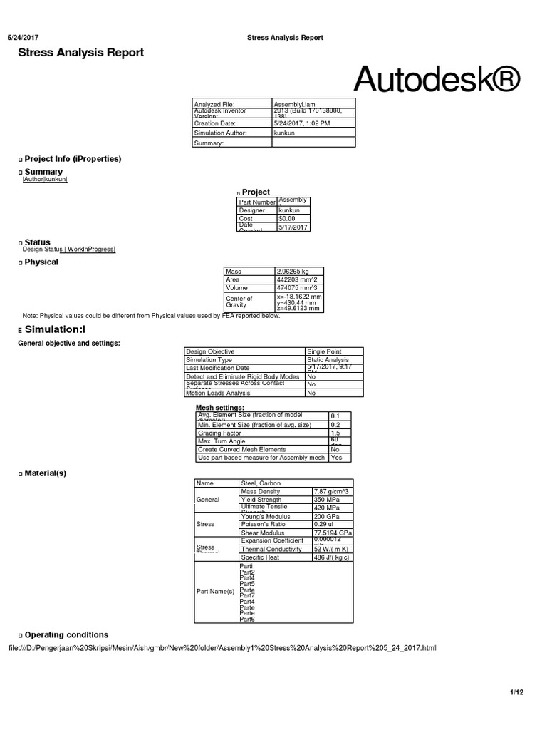 Stress Analysis Report | PDF | Strength Of Materials | Solid Mechanics