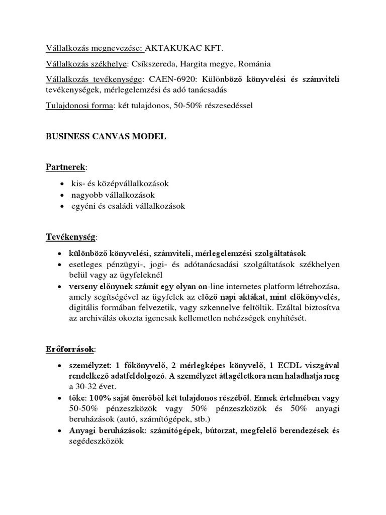 Business Canvas Model VajdaMihalyKGI | PDF