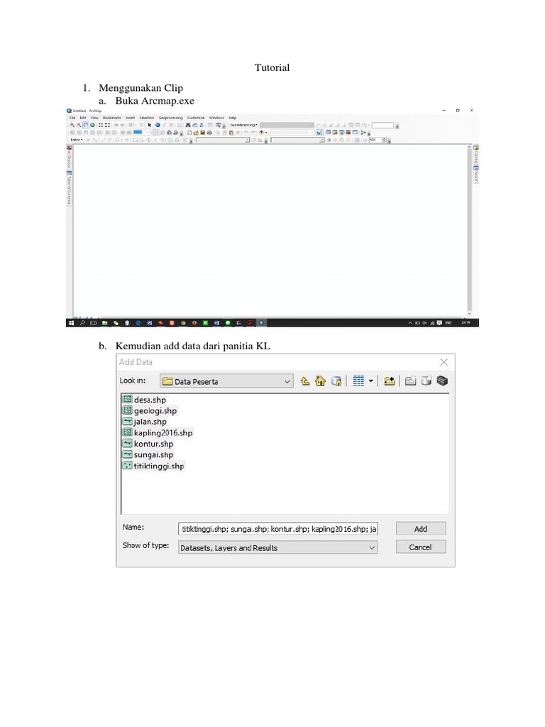 Tutorial 1. Menggunakan Clip A. Buka Arcmap - Exe | PDF
