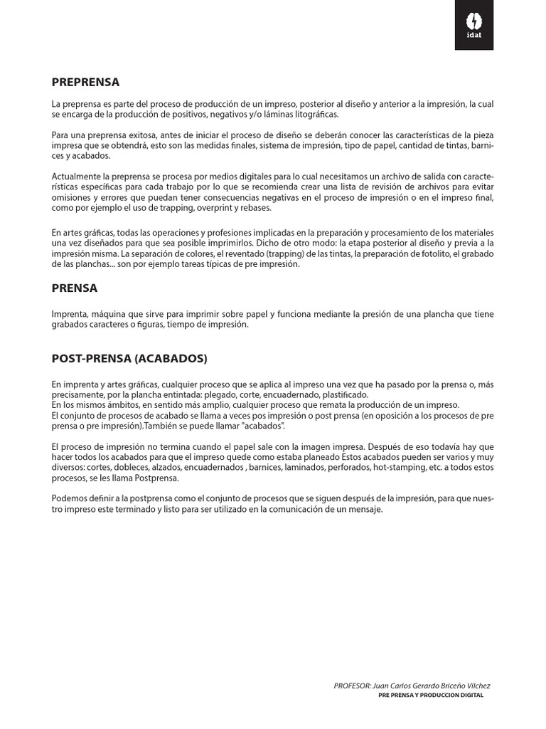 Preprensa Prensa Post Prensa | PDF | Impresión | Imprenta