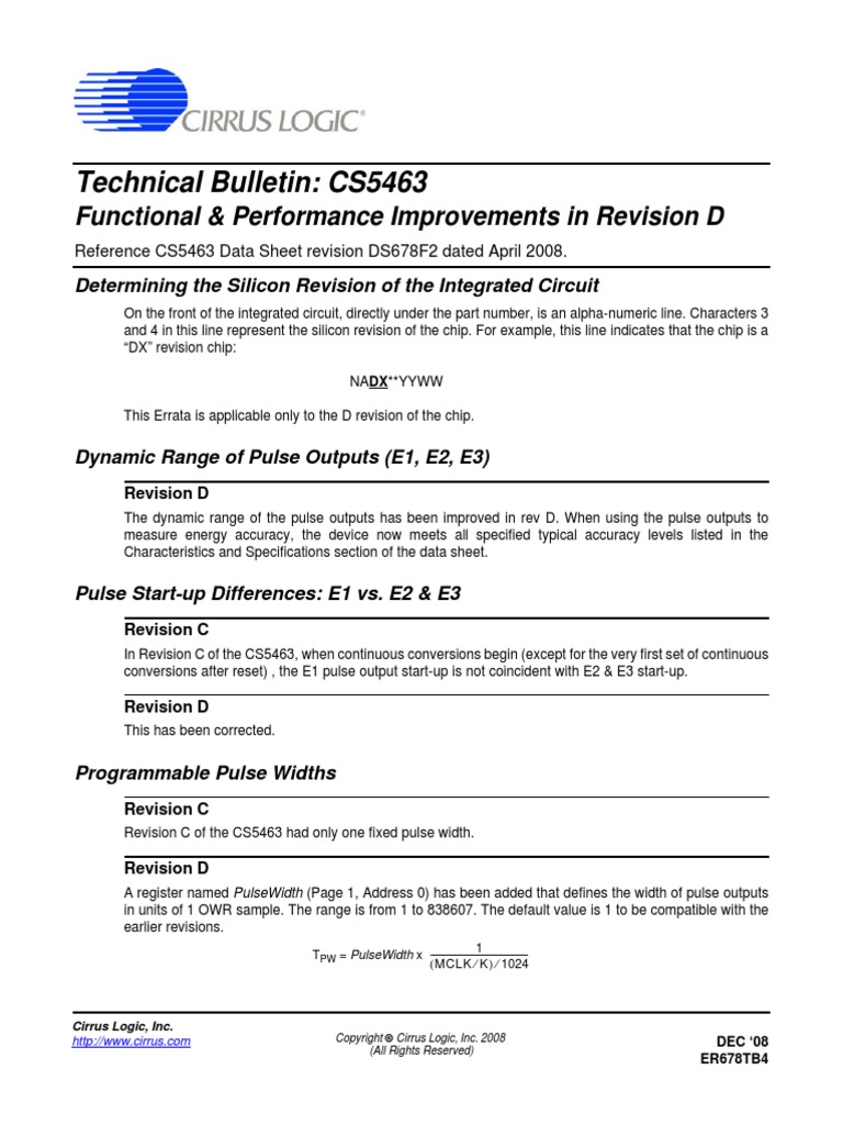Technical Bulletin: CS5463: Functional & Performance Improvements in ...