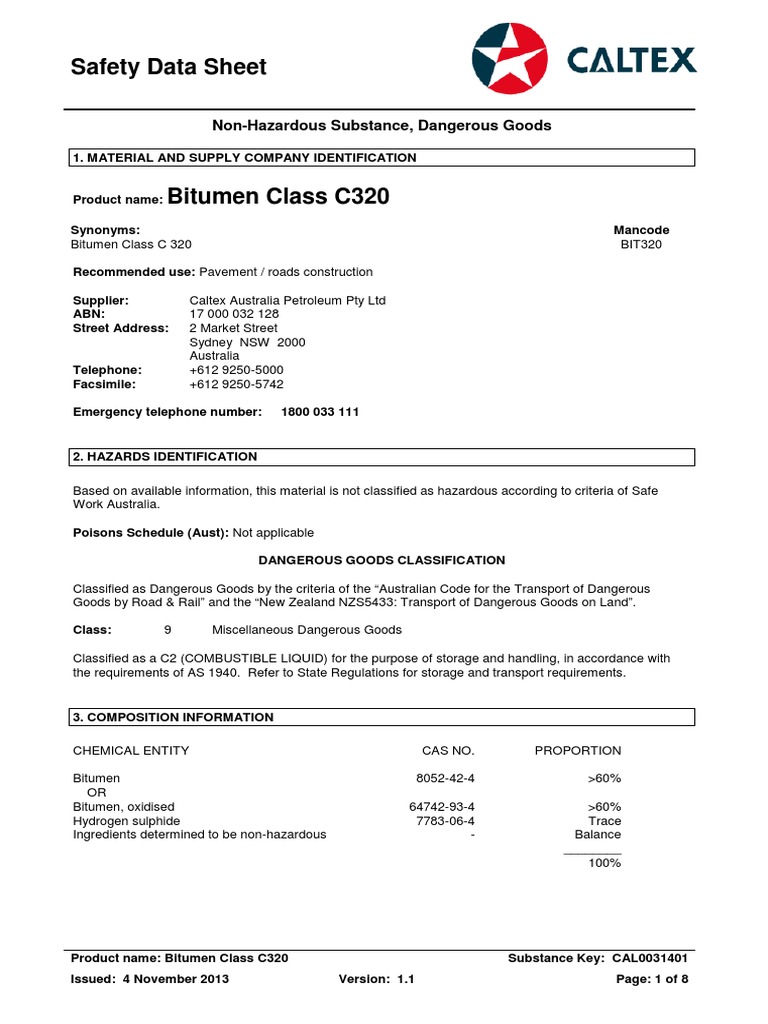 Bitumen Class 320-Sds | PDF | Dangerous Goods | Toxicity