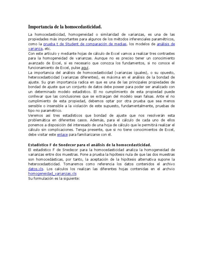 Importancia de La Homocedasticidad | PDF | Prueba de hipótesis ...