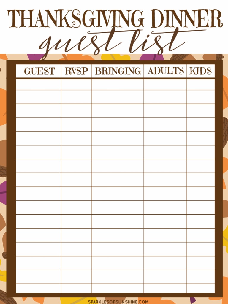 Thanksgiving Dinner Guest List PDF | PDF