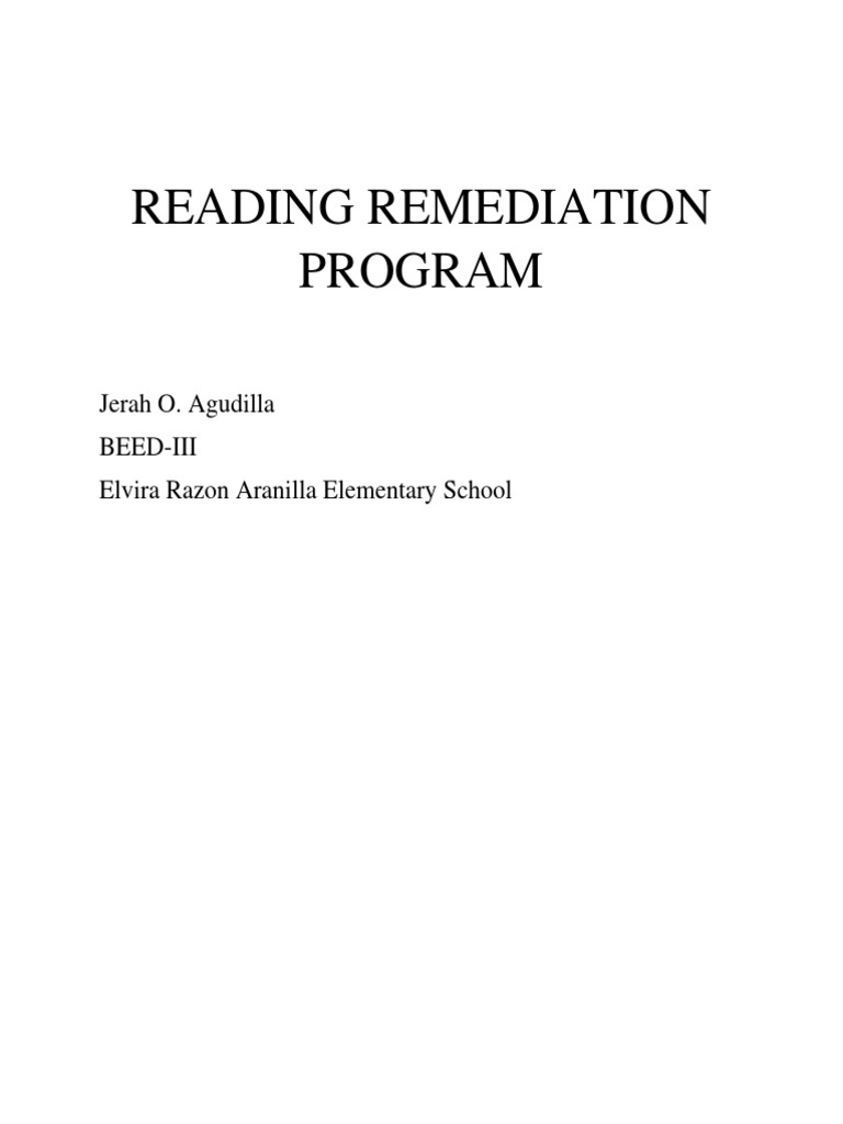 Reading Remediation Program Overview | PDF | Tutor | Reading (Process)