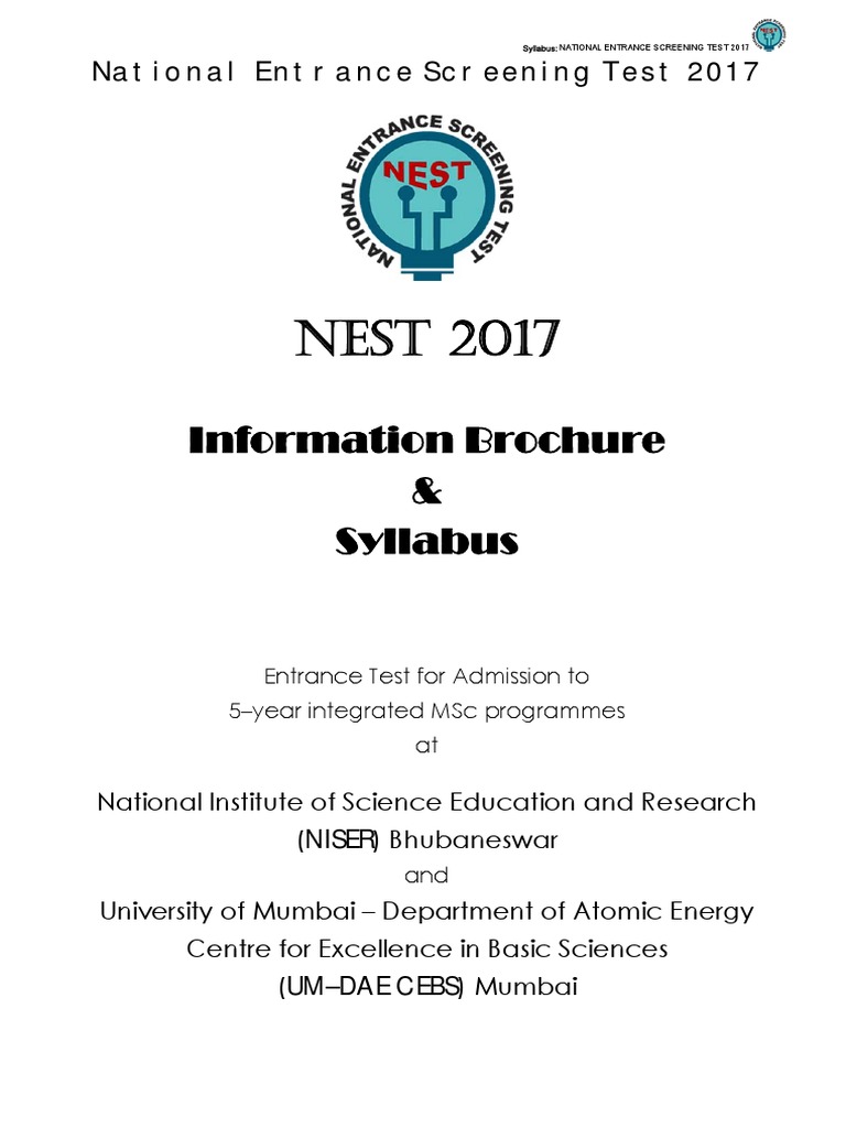 NEST2017 Brochure Syllabus | PDF | Alkene | Chemical Reactions