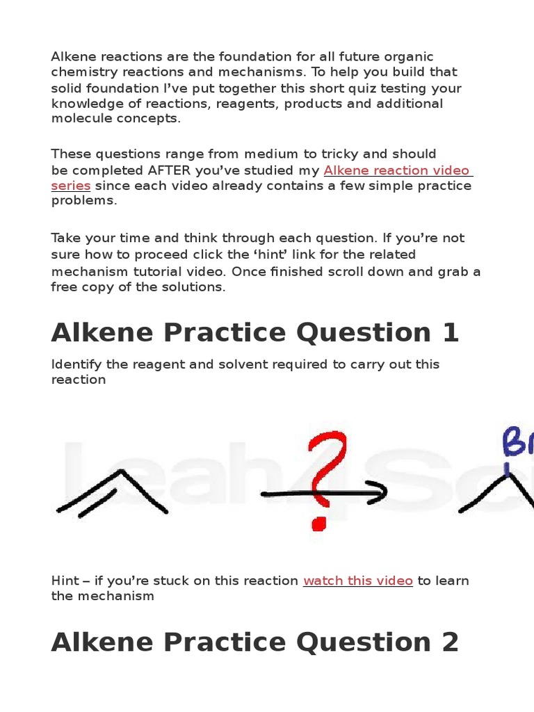 Alkene Practice Question | PDF | Alkene | Chemical Reactions