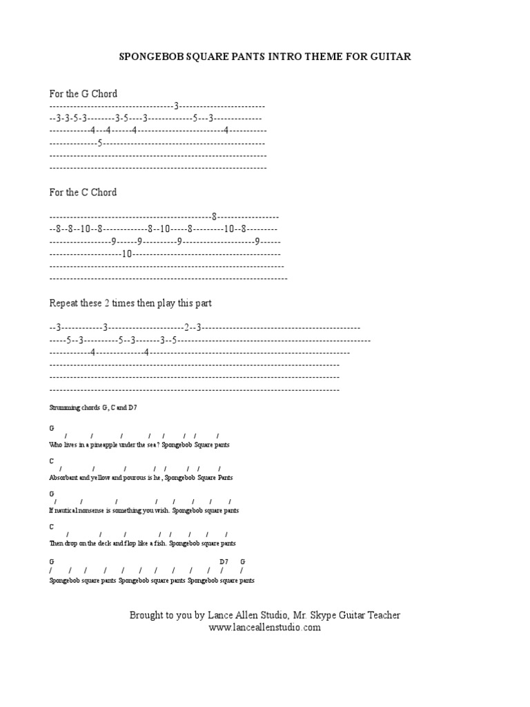 Spongebob Square Pants Intro Theme For Guitar | PDF
