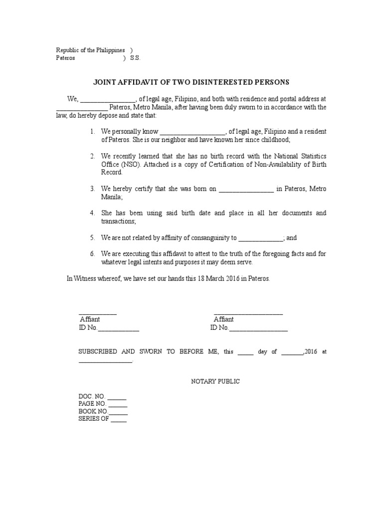 Affidavit of Disinterested Persons | PDF