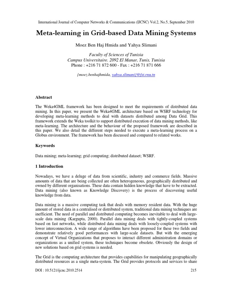 Meta Learning In Grid Based Data Mining Systems Pdf Grid Computing Web Service