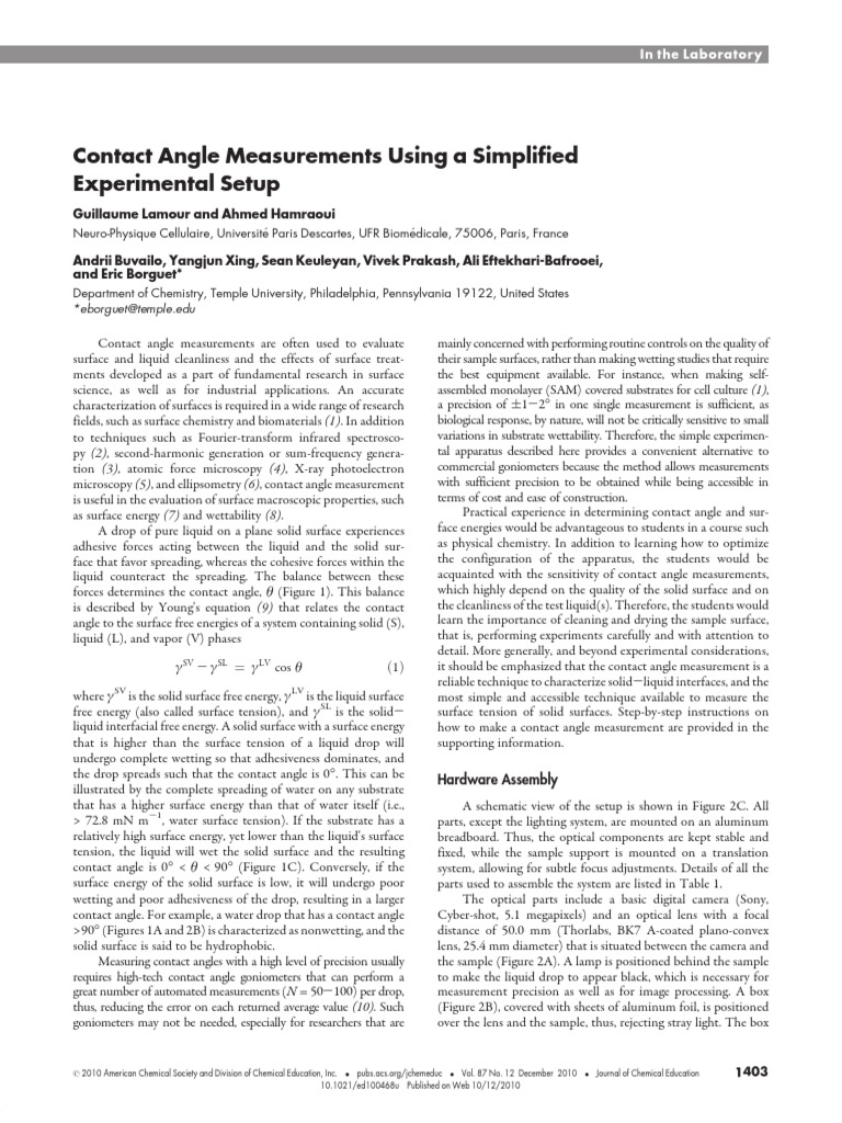 Simplified Contact Angle Measurement Setup | PDF | Wetting | Surface ...