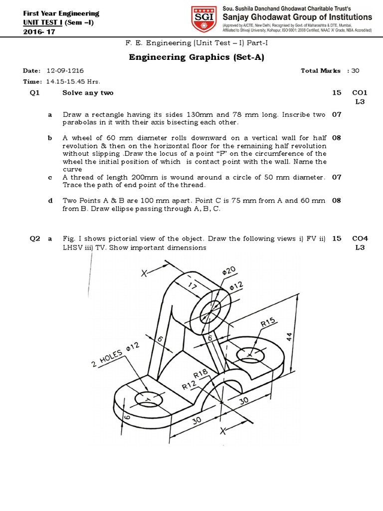 Engineering Graphics (Set-A) : F. E. Engineering (Unit Test - I) Part-I ...