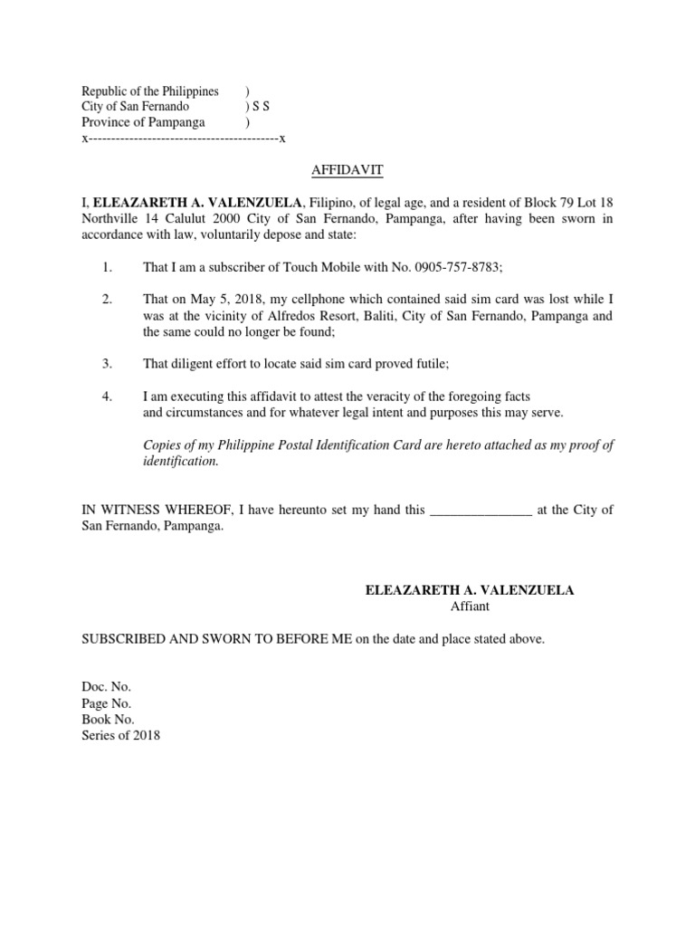 Affidavit of Lost Sim Card | PDF