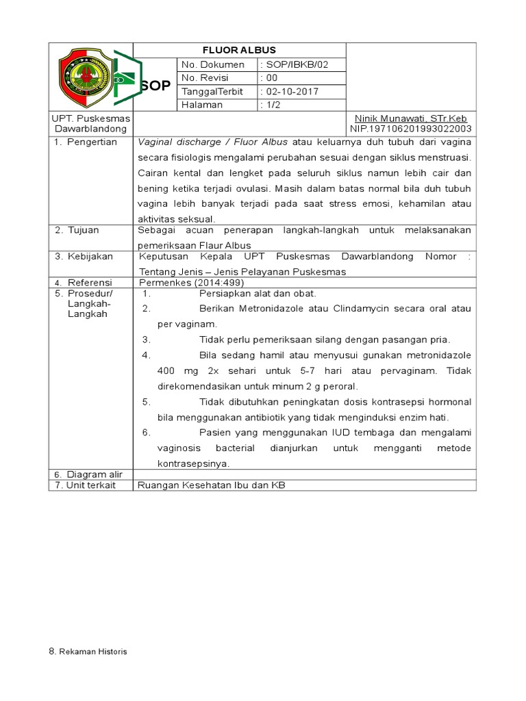 Prosedur Penanganan Fluor Albus | PDF