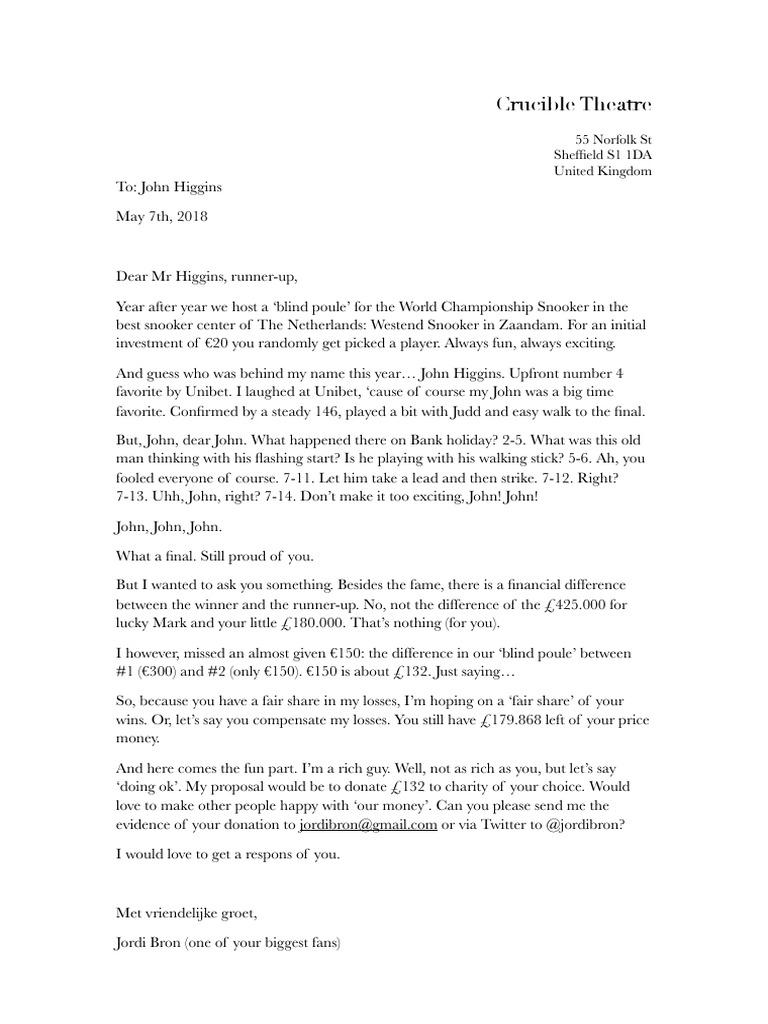 Dear Mister Higgins | PDF