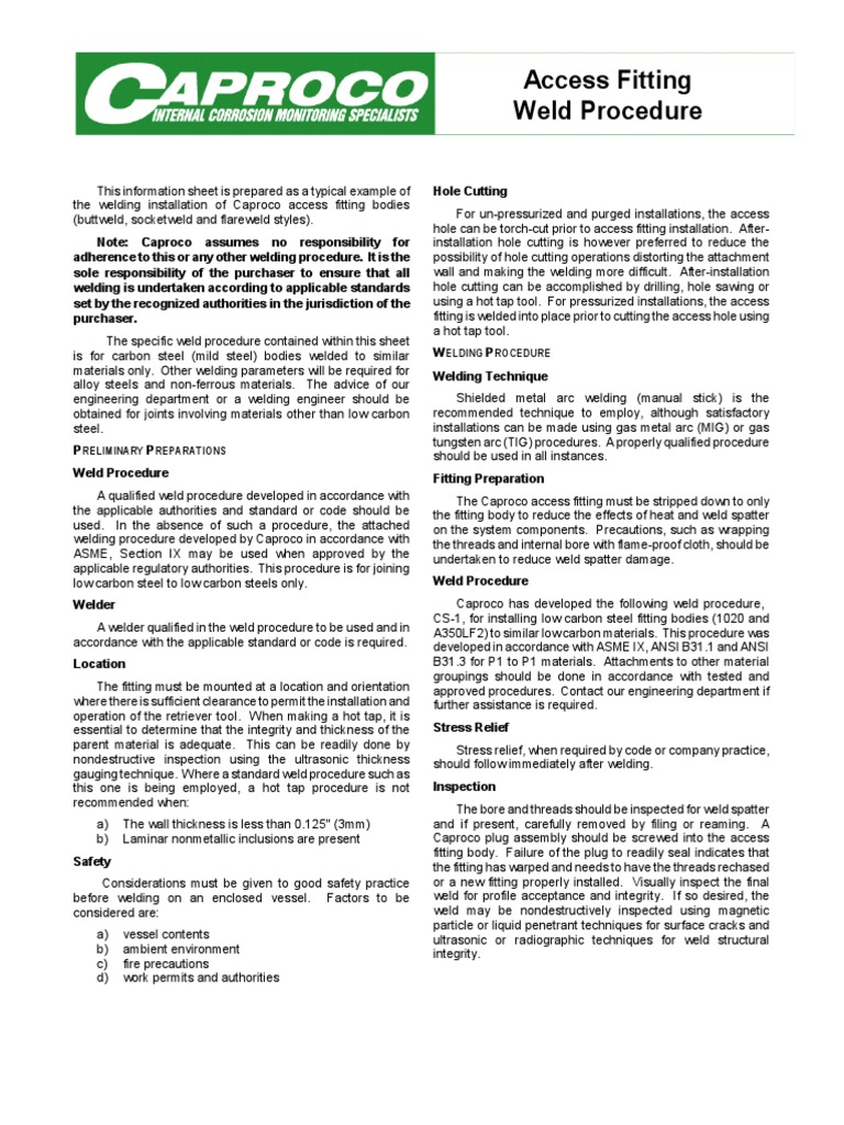 Caproco Flare Weld Access Fitting Guide | PDF | Welding | Construction