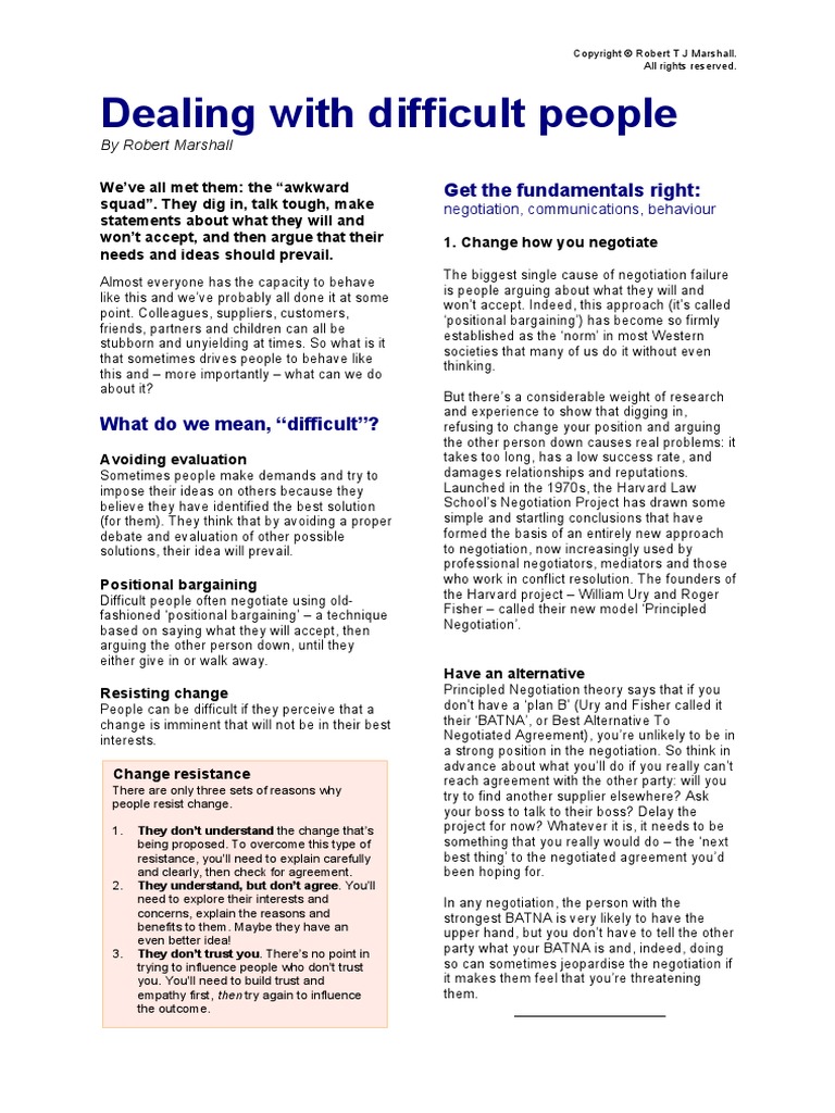 Articel Reprint Difficult People | PDF | Negotiation | Body Language
