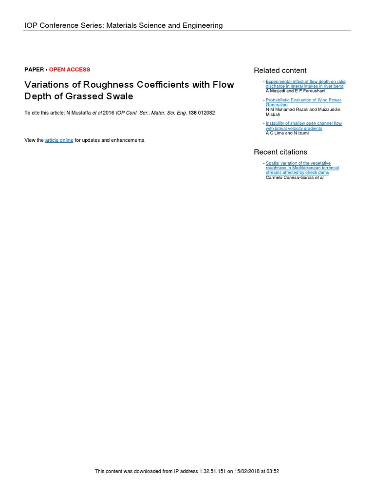 Variations of Roughness Coefficients With Flow Depth of Grassed Swale ...