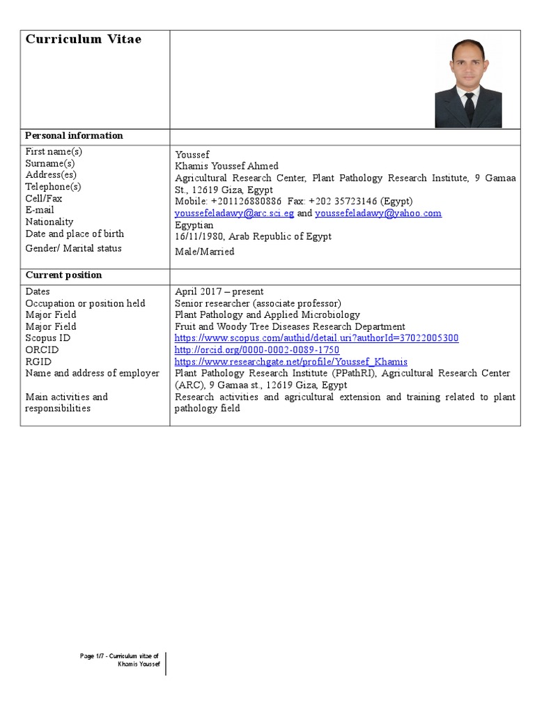 CV English Youssef | PDF | Egypt | Agronomy
