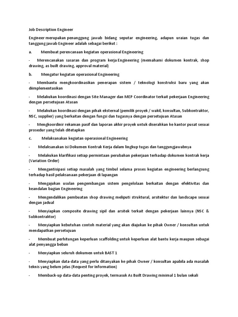 Job Description Engineer | PDF