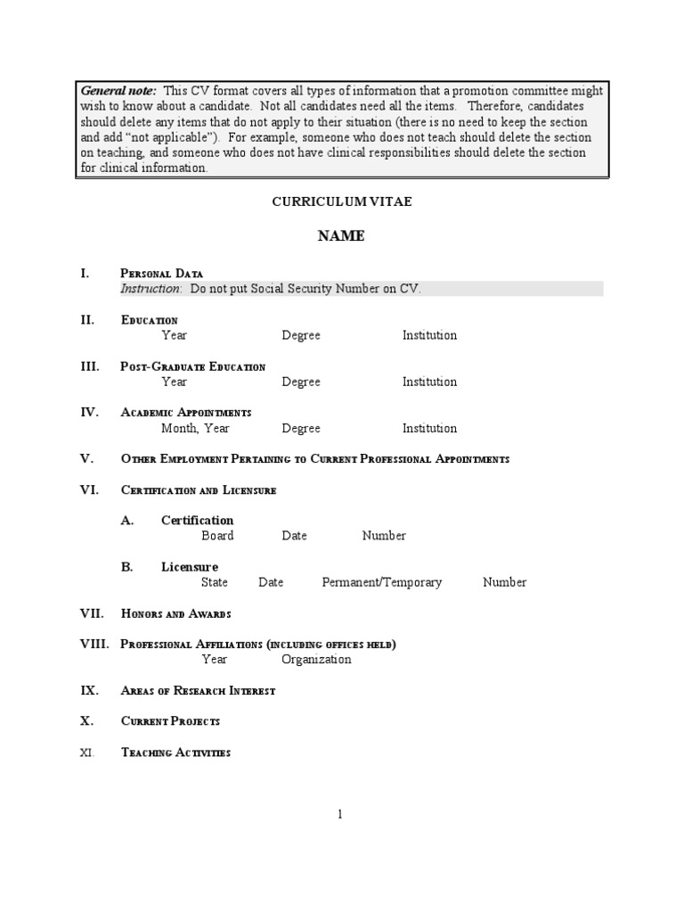 General Note: This CV Format Covers All Types of Information That A ...