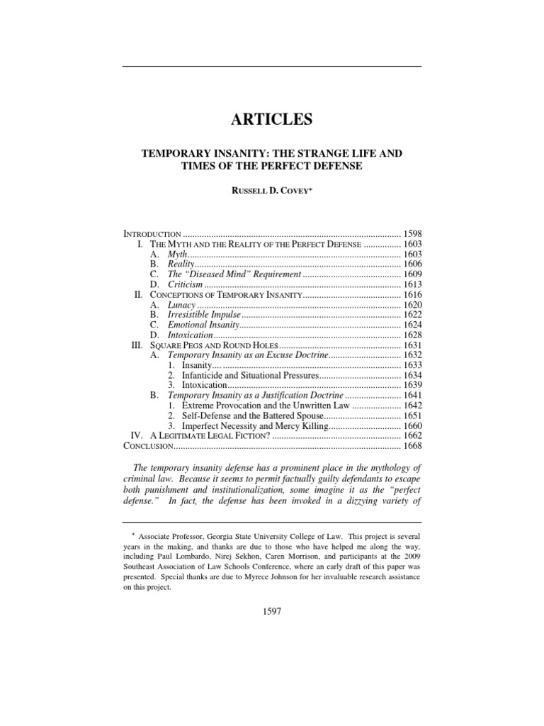 Temporary Insanity by COVEY | PDF | Insanity Defense | Plea