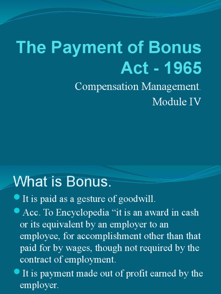 The Payment of Bonus Act - 1965: Compensation Management | PDF ...