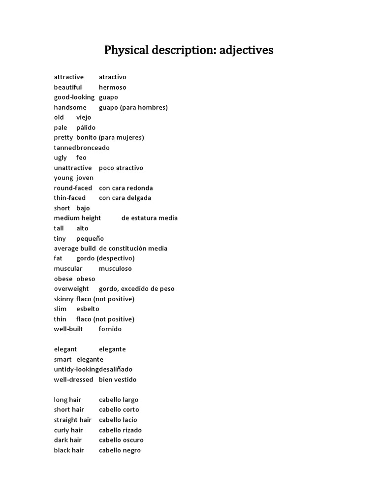 Bilingual Physical Descriptions | PDF