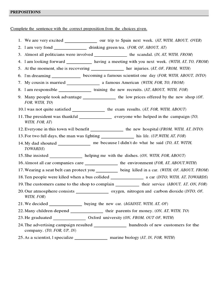 Preposition Exercise | PDF | Atmosphere | Nature