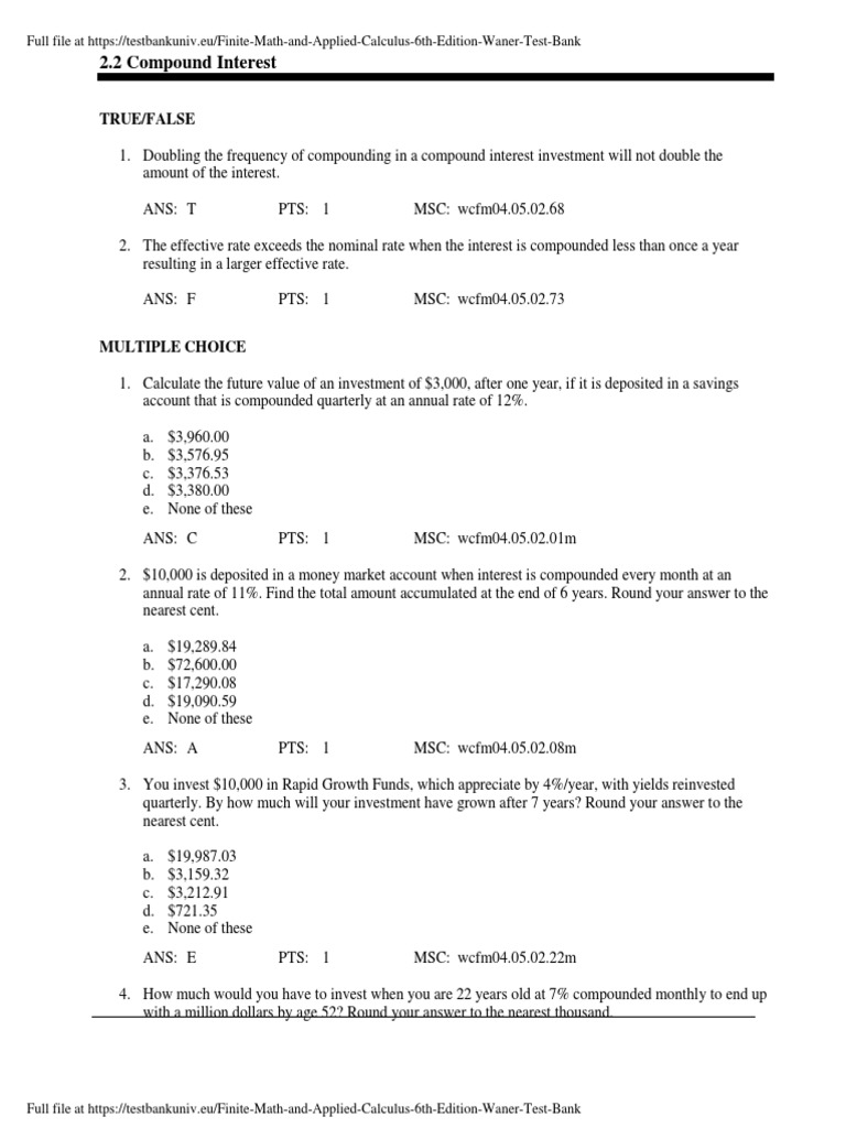 Finite Math and Applied Calculus 6th Edition Waner Test Bank | PDF ...