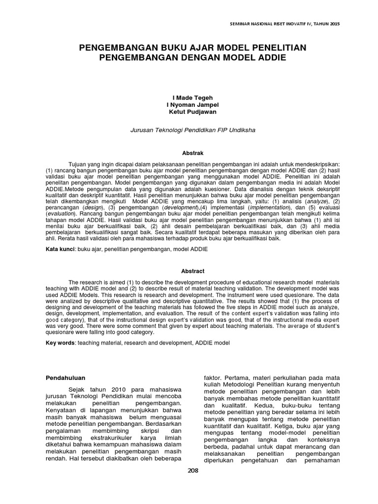 Pengembangan Buku Ajar Model Penelitian Pengembangan Dengan Model Addie ...