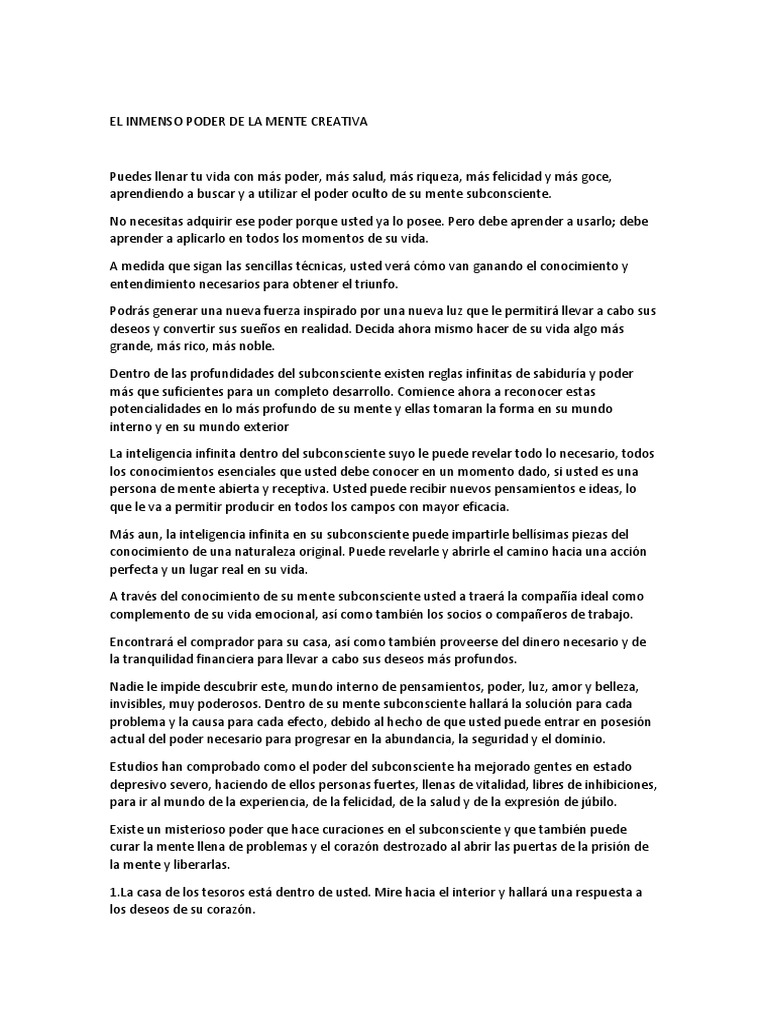 El Inmenso Poder de La Mente Creativa | PDF | Felicidad | Conocimiento El Inmenso Poder de La Mente Creativa | PDF | Felicidad | Conocimiento